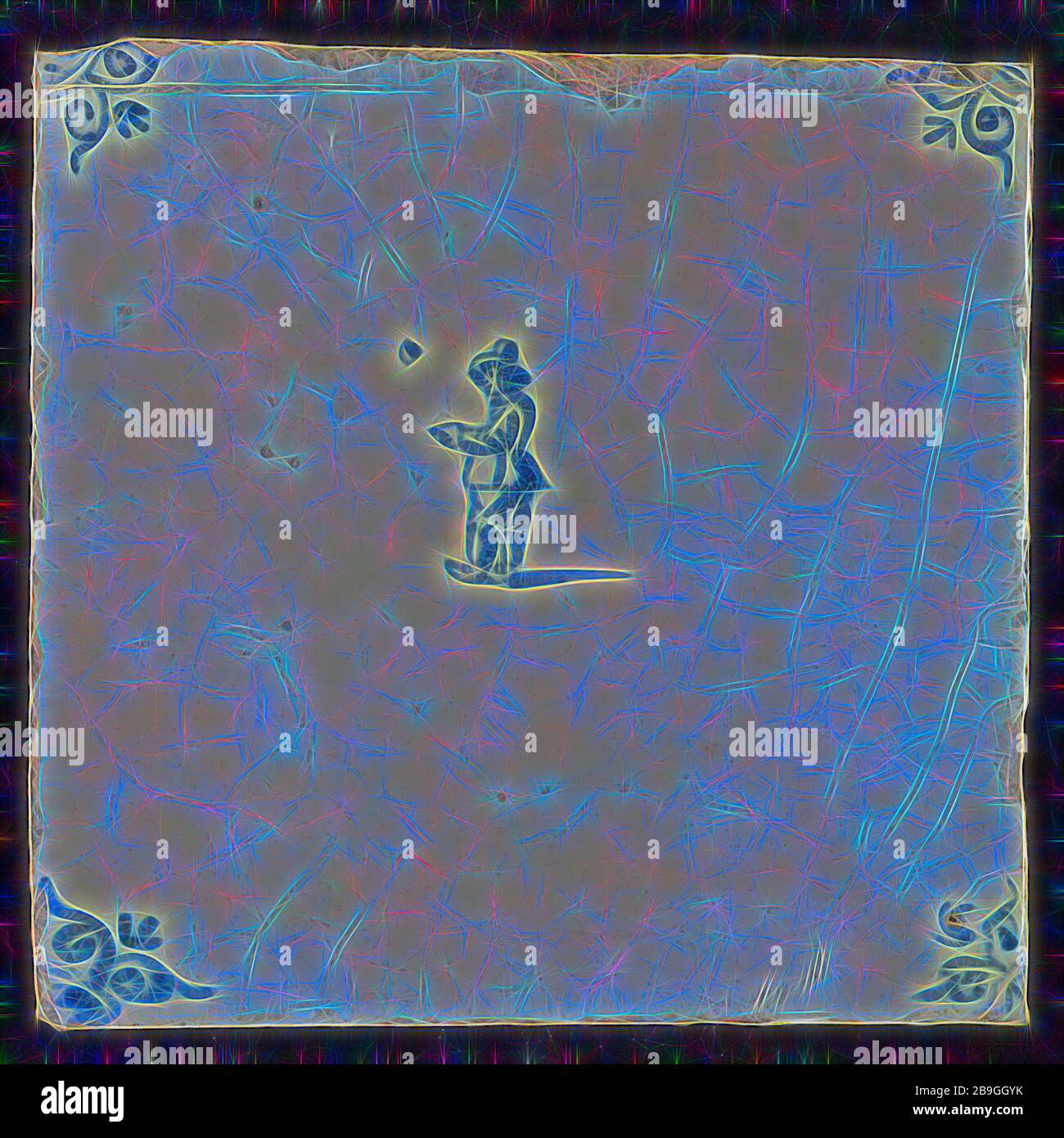 Scene tile, child's play, child with ball, corner pattern ox's head ...