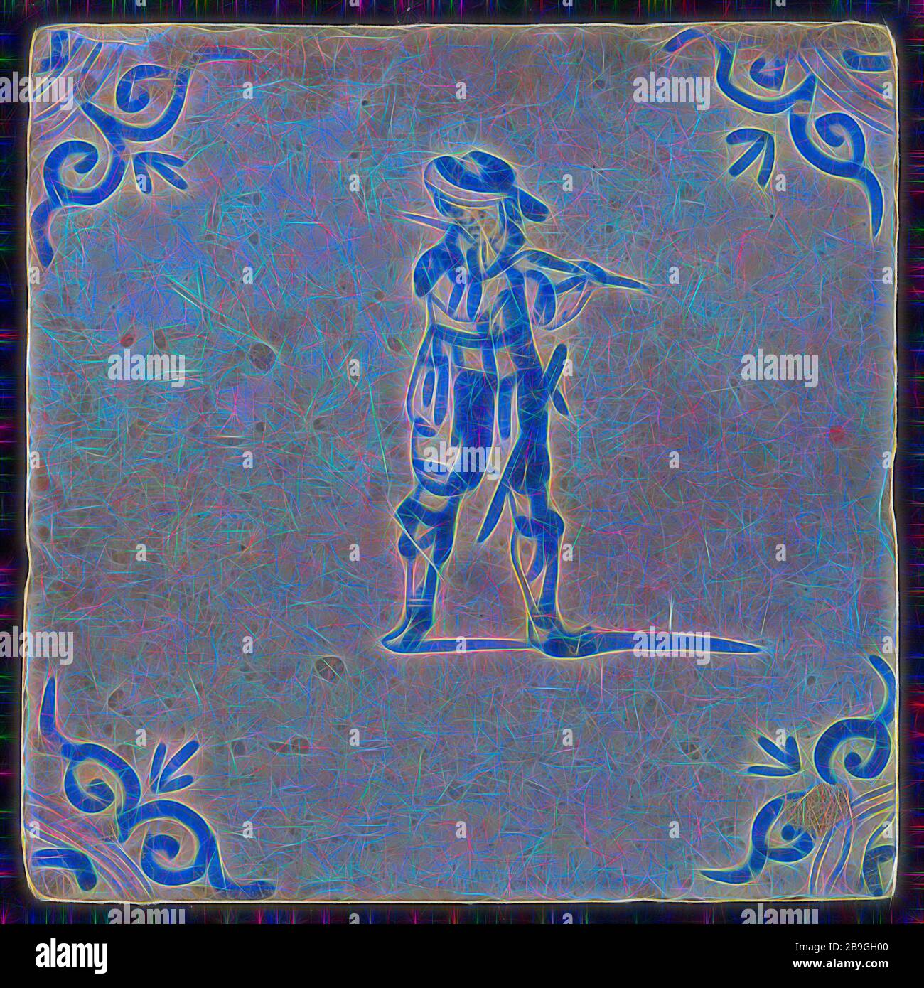 Scene tile, child's play, playing soldier, corner motif ox's head, wall ...