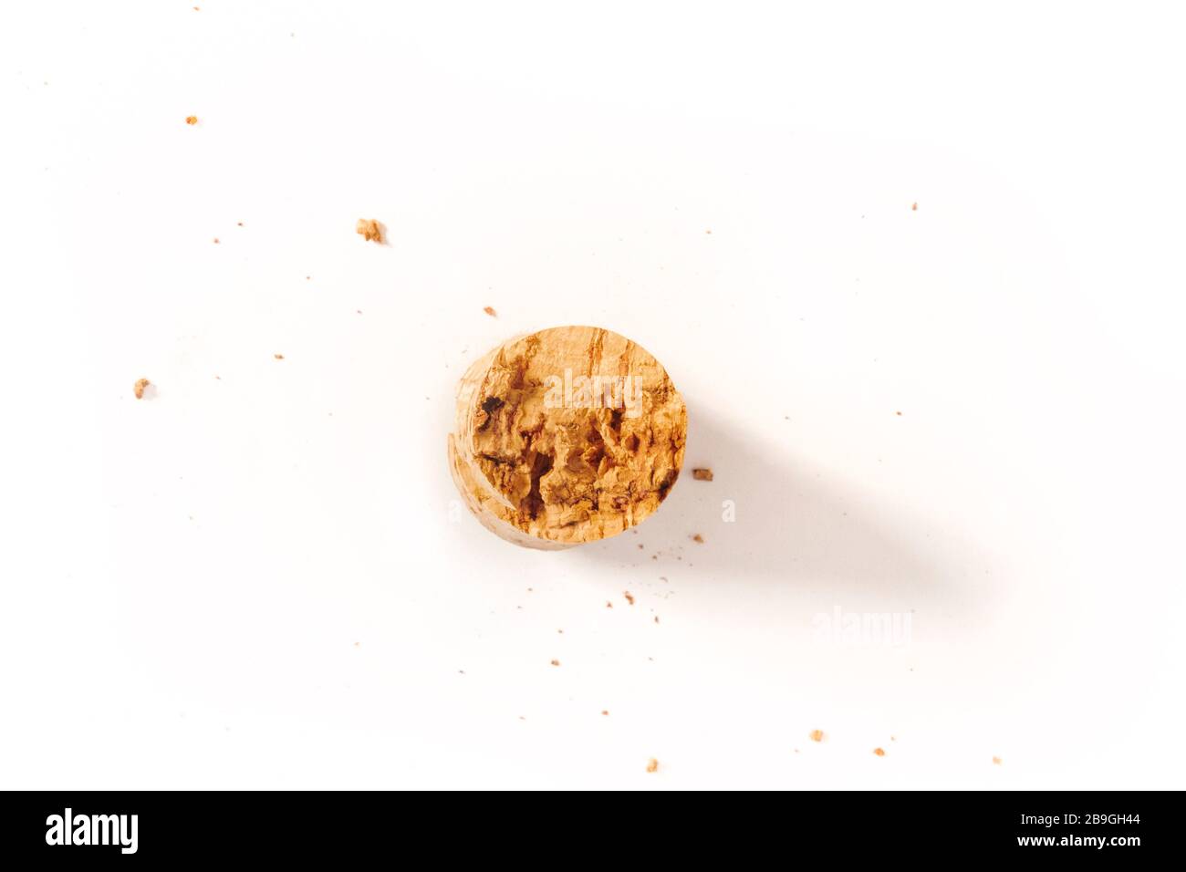 A broken wine cork close-up overhead shot on a white background Stock ...