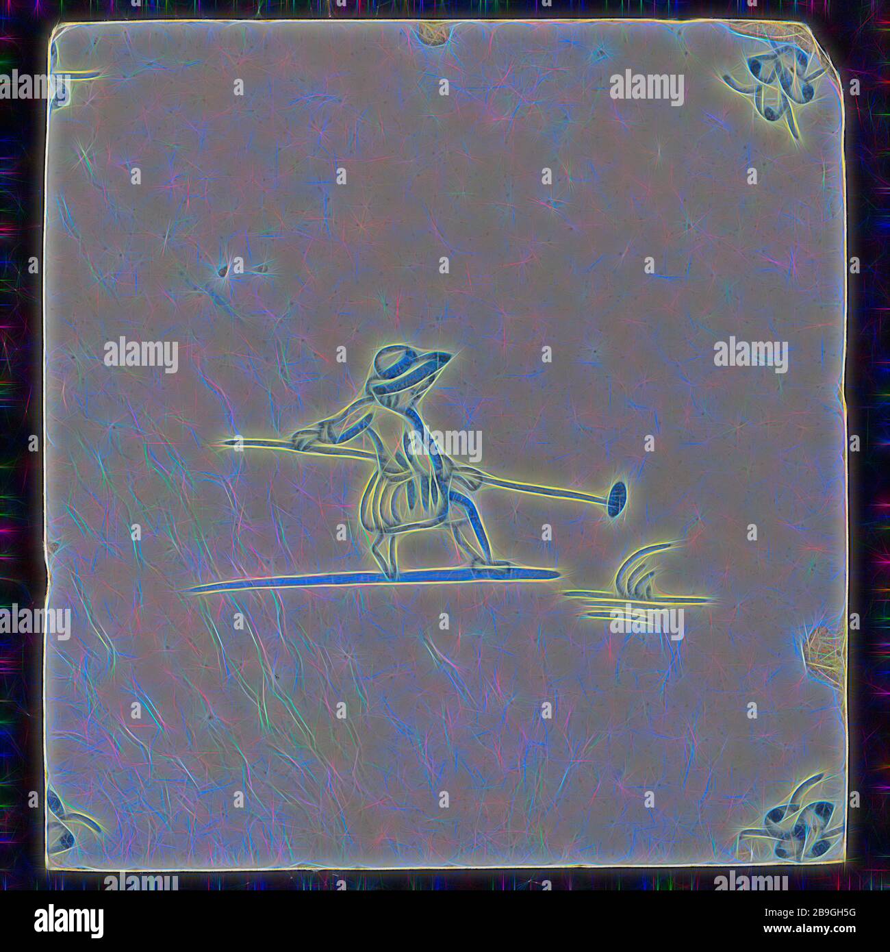 Scene tile, child's play, pole stick jumping, corner motif spider, wall ...