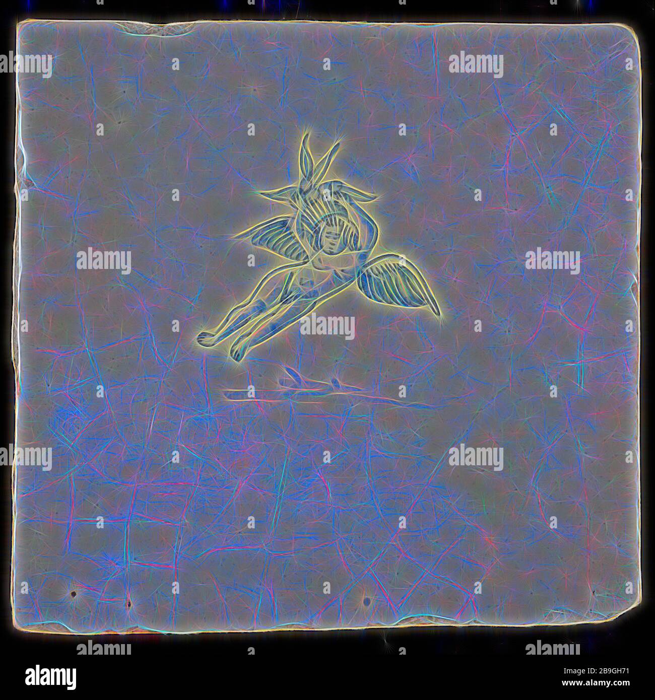 White tile with blue flying putto, wall tile tile sculpture ceramic ...