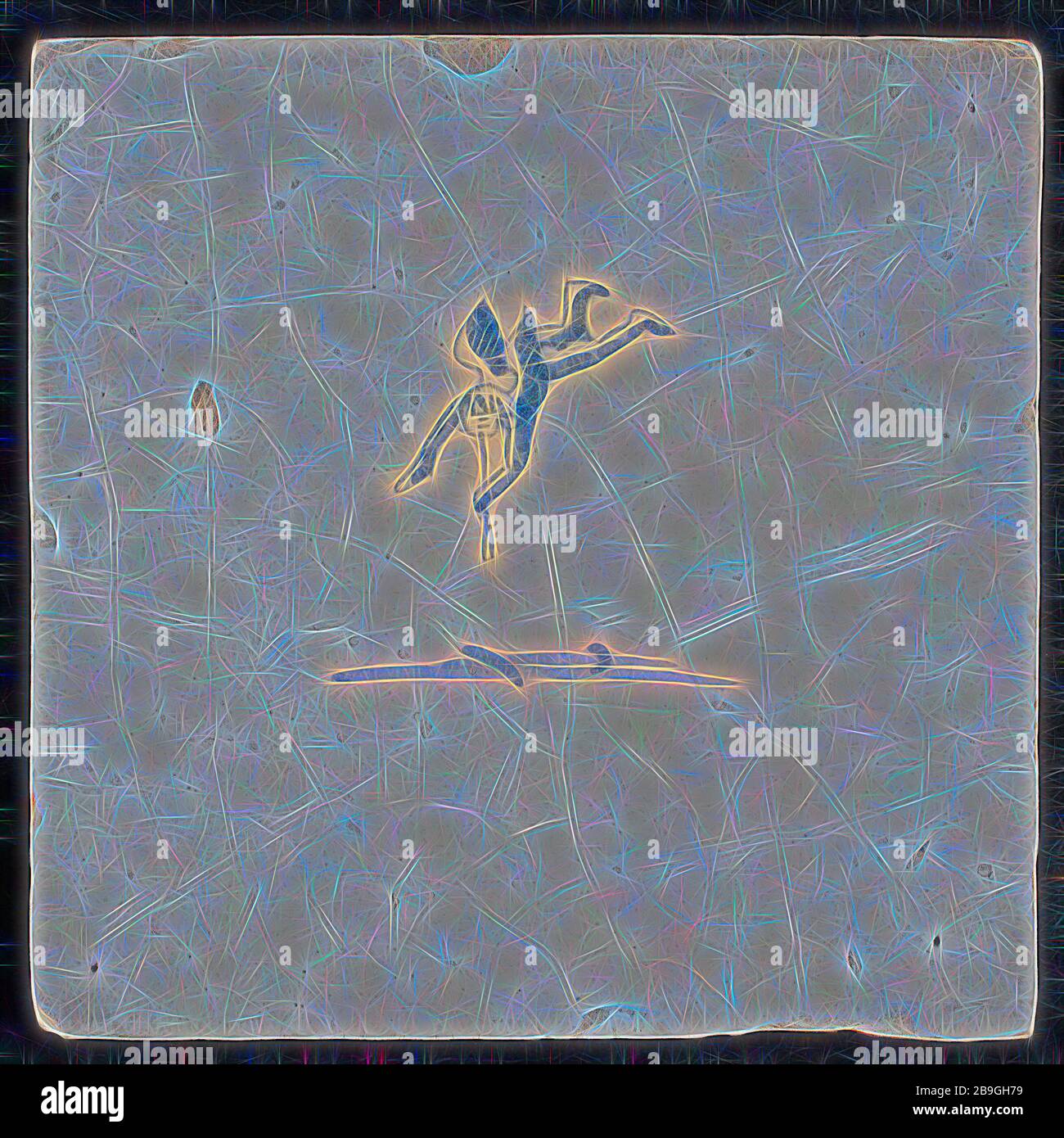 White tile with blue flying putto, wall tile tile sculpture ceramic ...