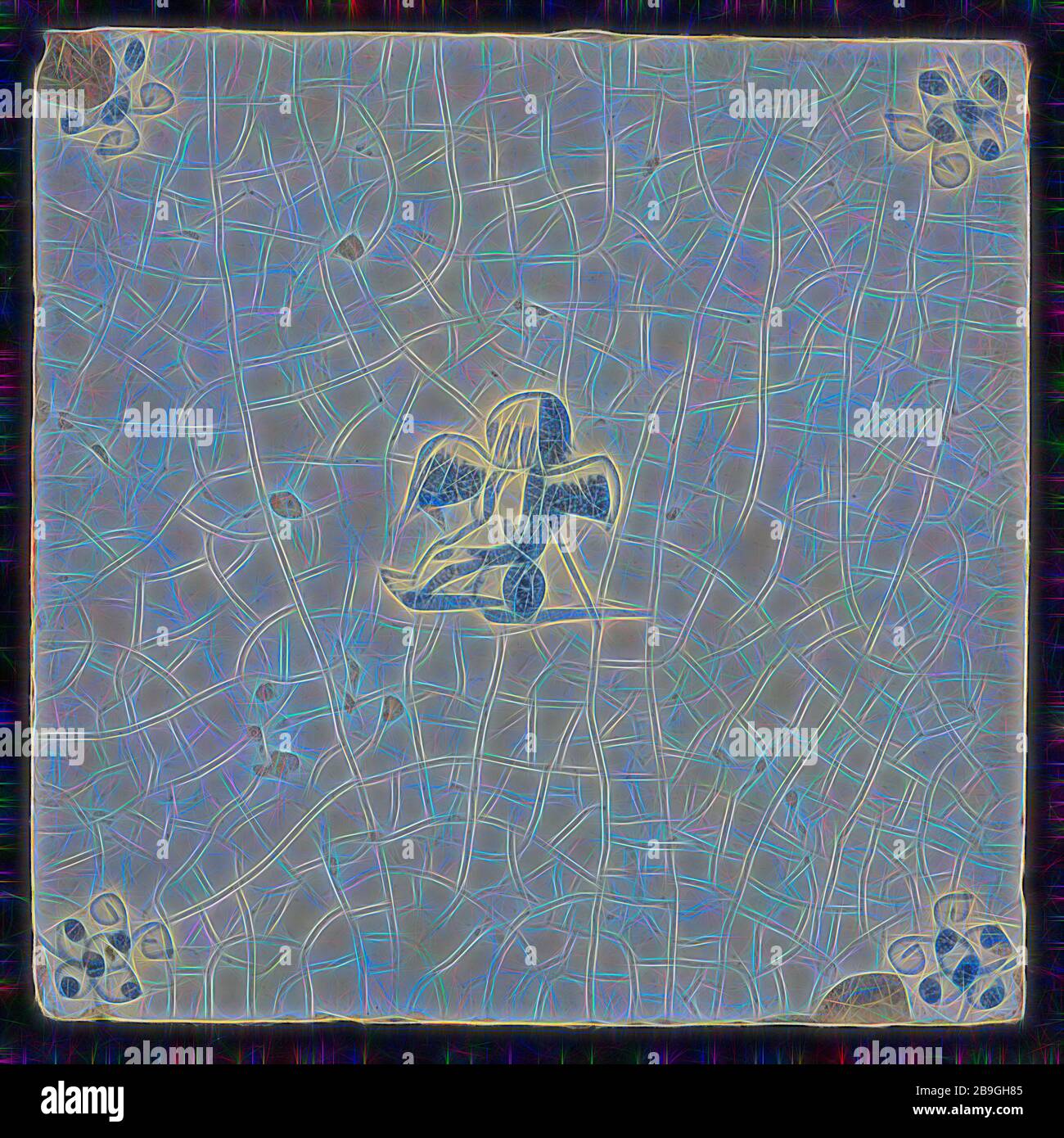 White tile with blue seated putto; corner motif spider, wall tile tile ...