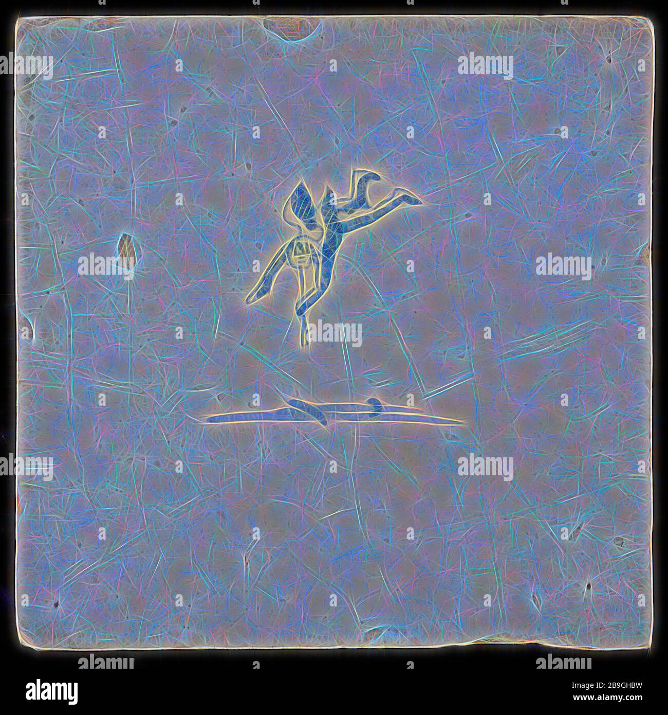 White tile with blue putto; corner design no, wall tile tile sculpture ...