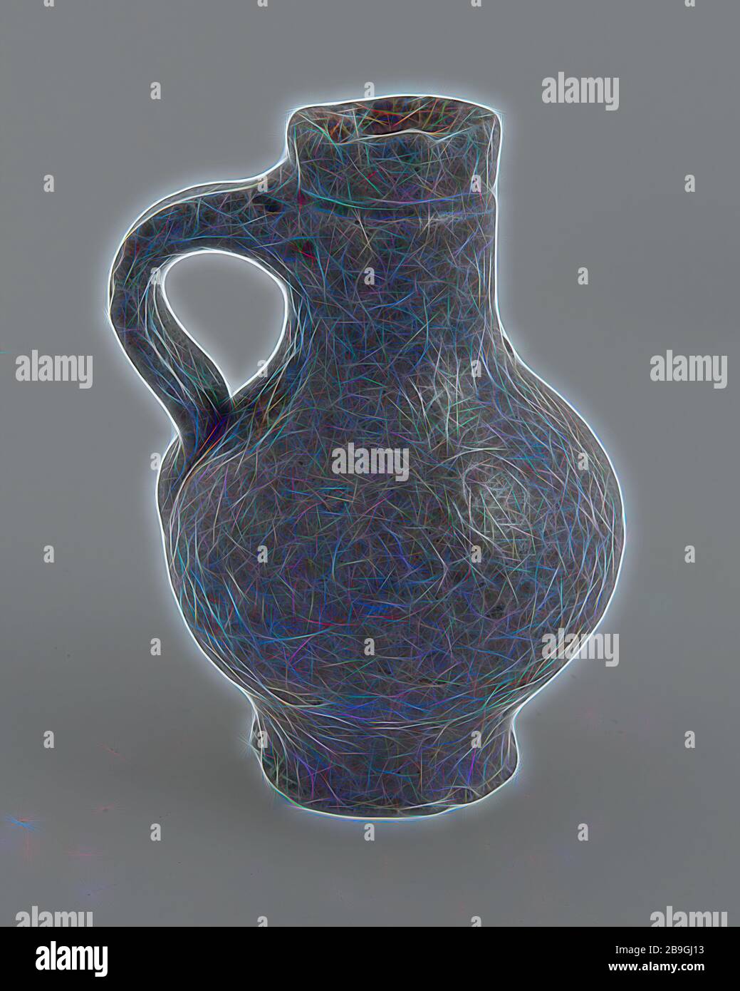 Stoneware jug, ball-shaped model with straight neck and flat band ear ...