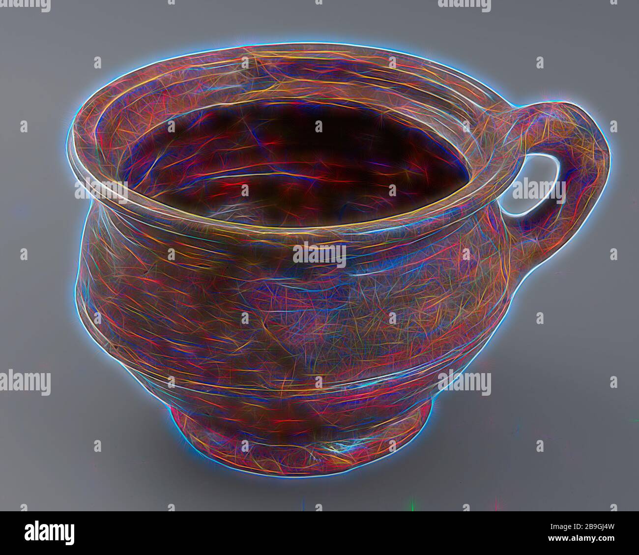 Pottery chamber pot on stand ring, slightly pinched band ear, rings ...