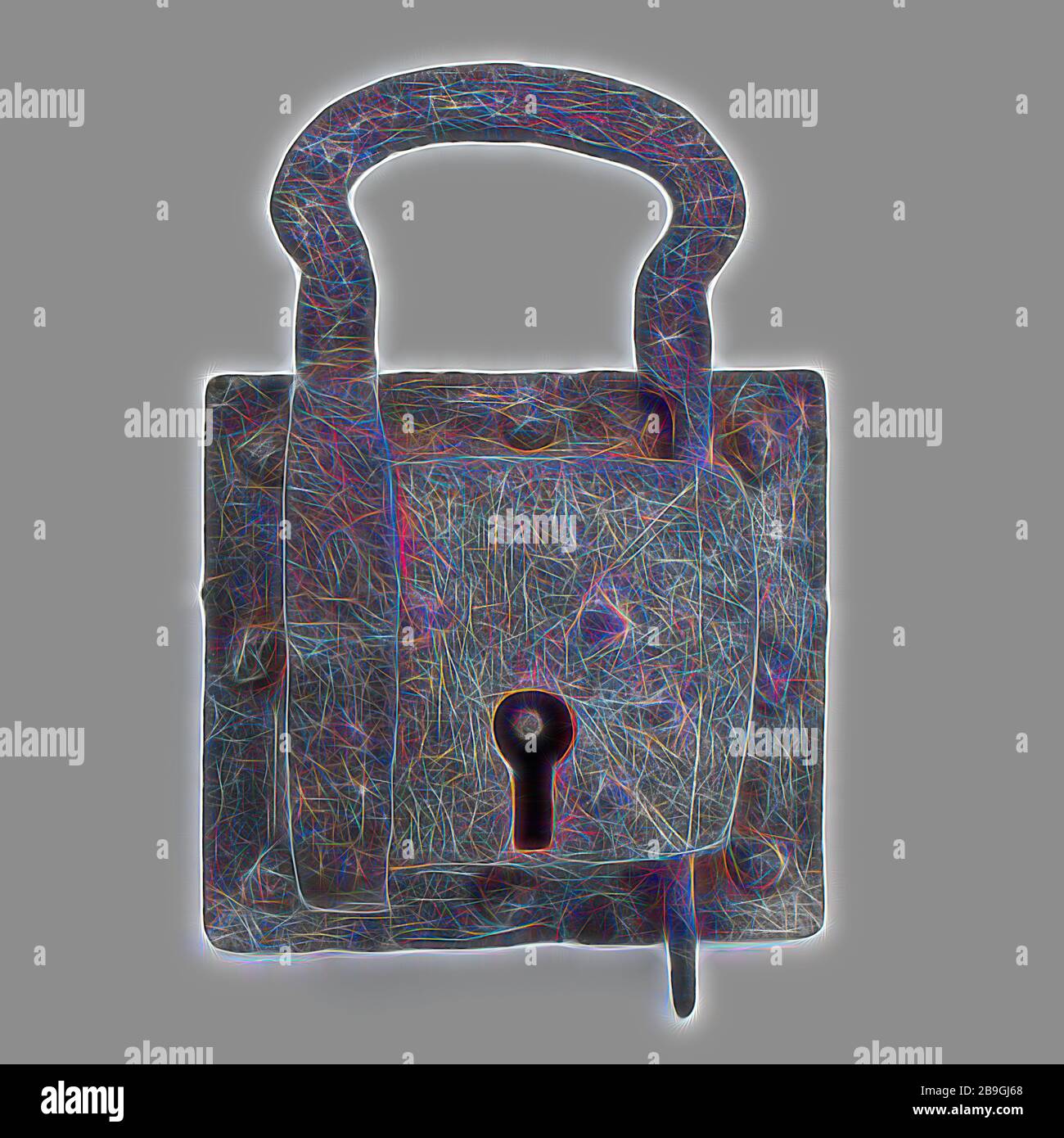 Rectangular padlock with keyhole and curved bracket, padlock lock ...