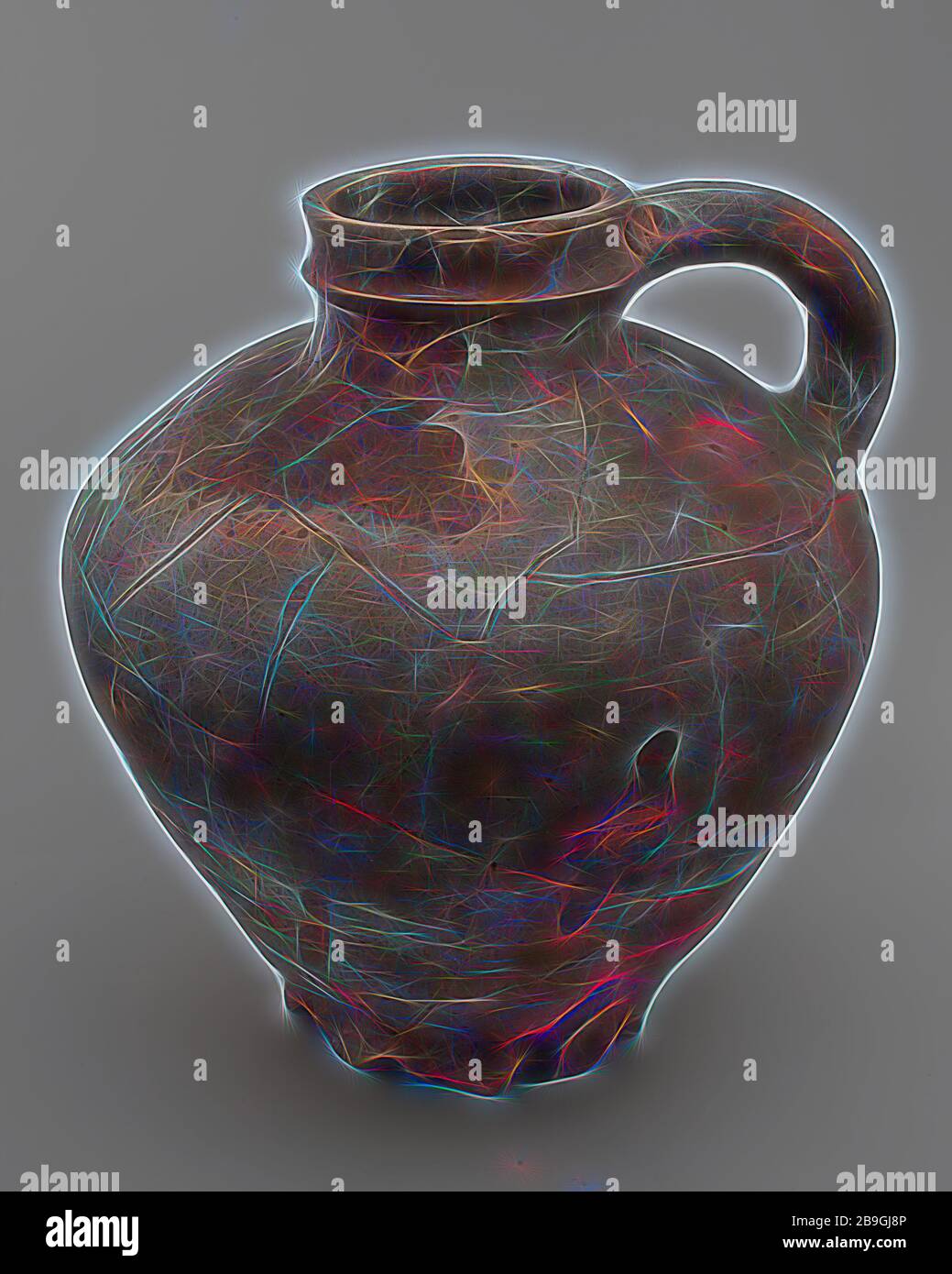 Large pottery water jug on eight stand lobes, narrow neck openings ...