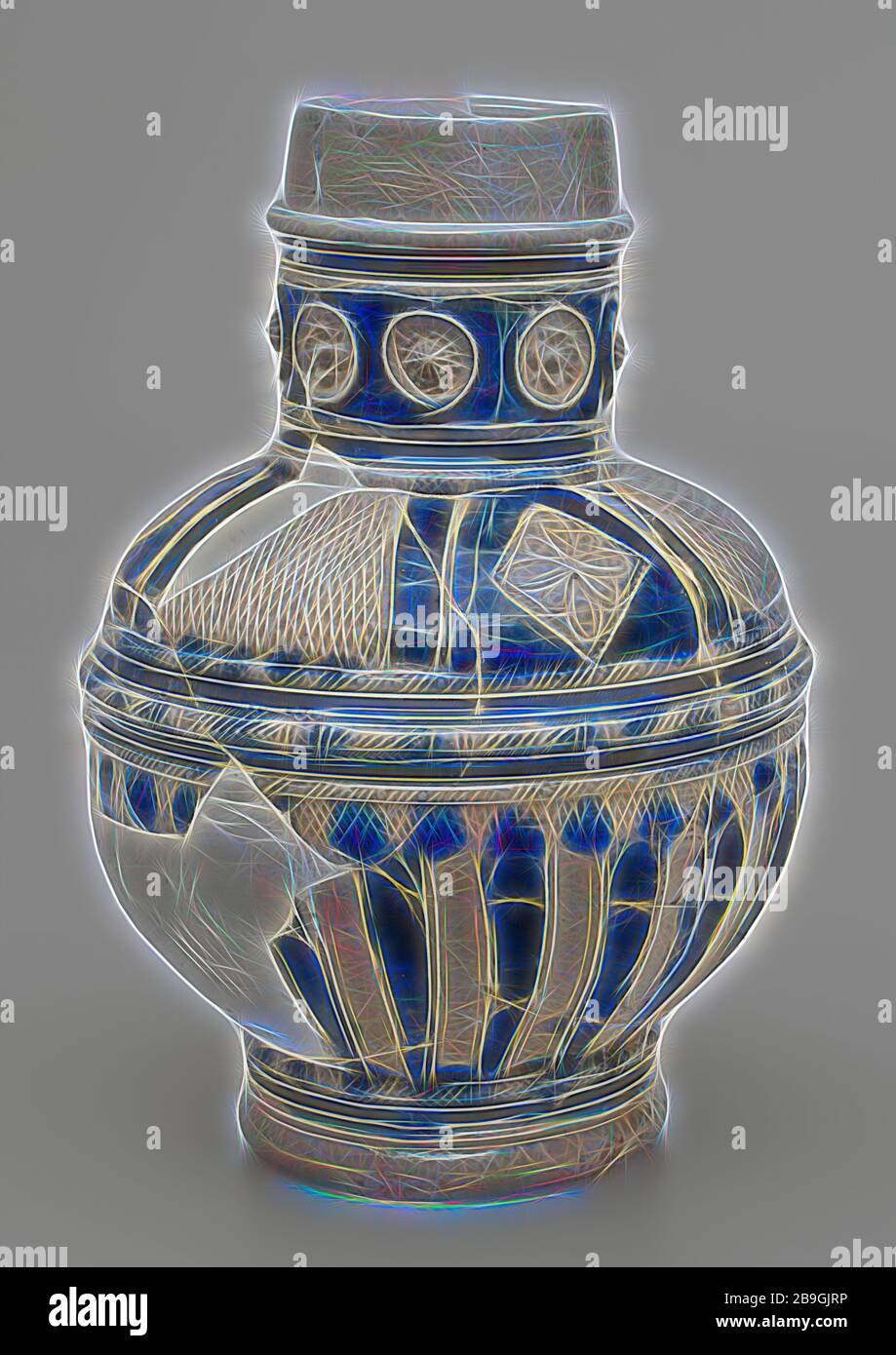 Westerwald pitcher with plaster filling, decors in blue and gray, jug ...