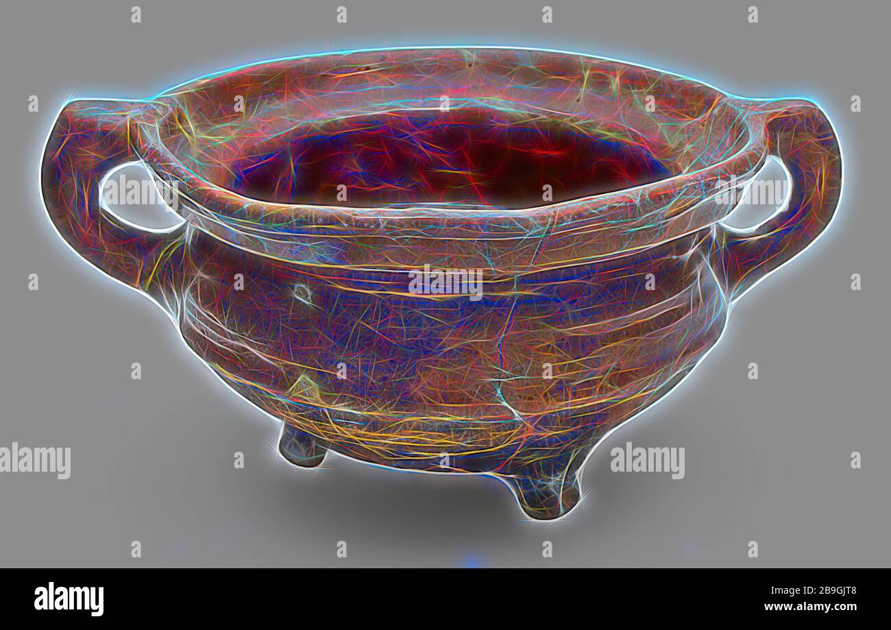 Pottery cooking pot with two standing ears and three legs, wide top ...