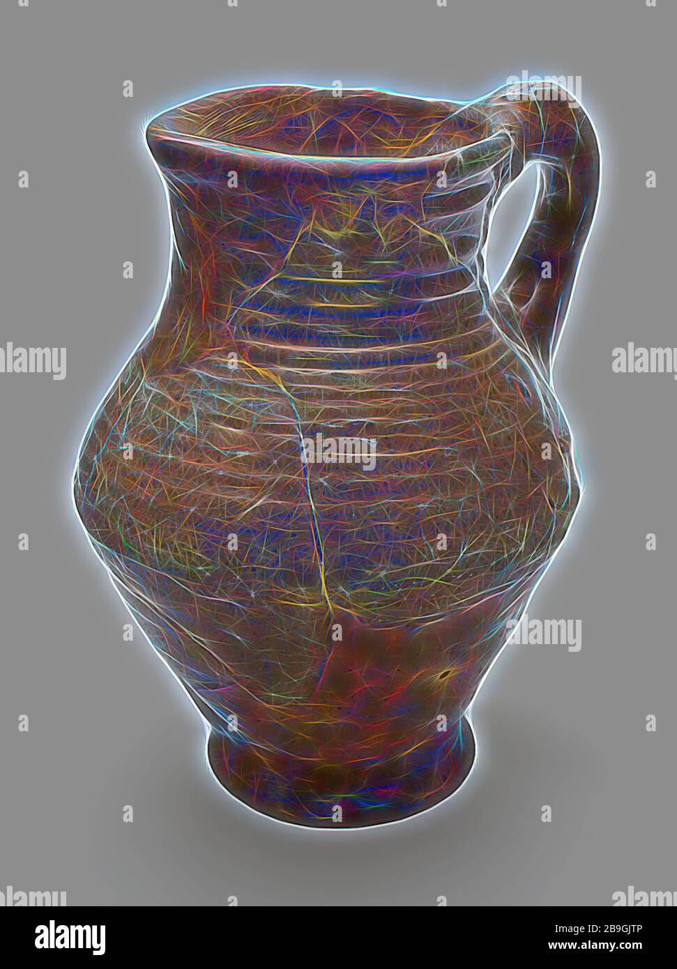 Pottery jug with spout and ear, double conical model on stand ring ...