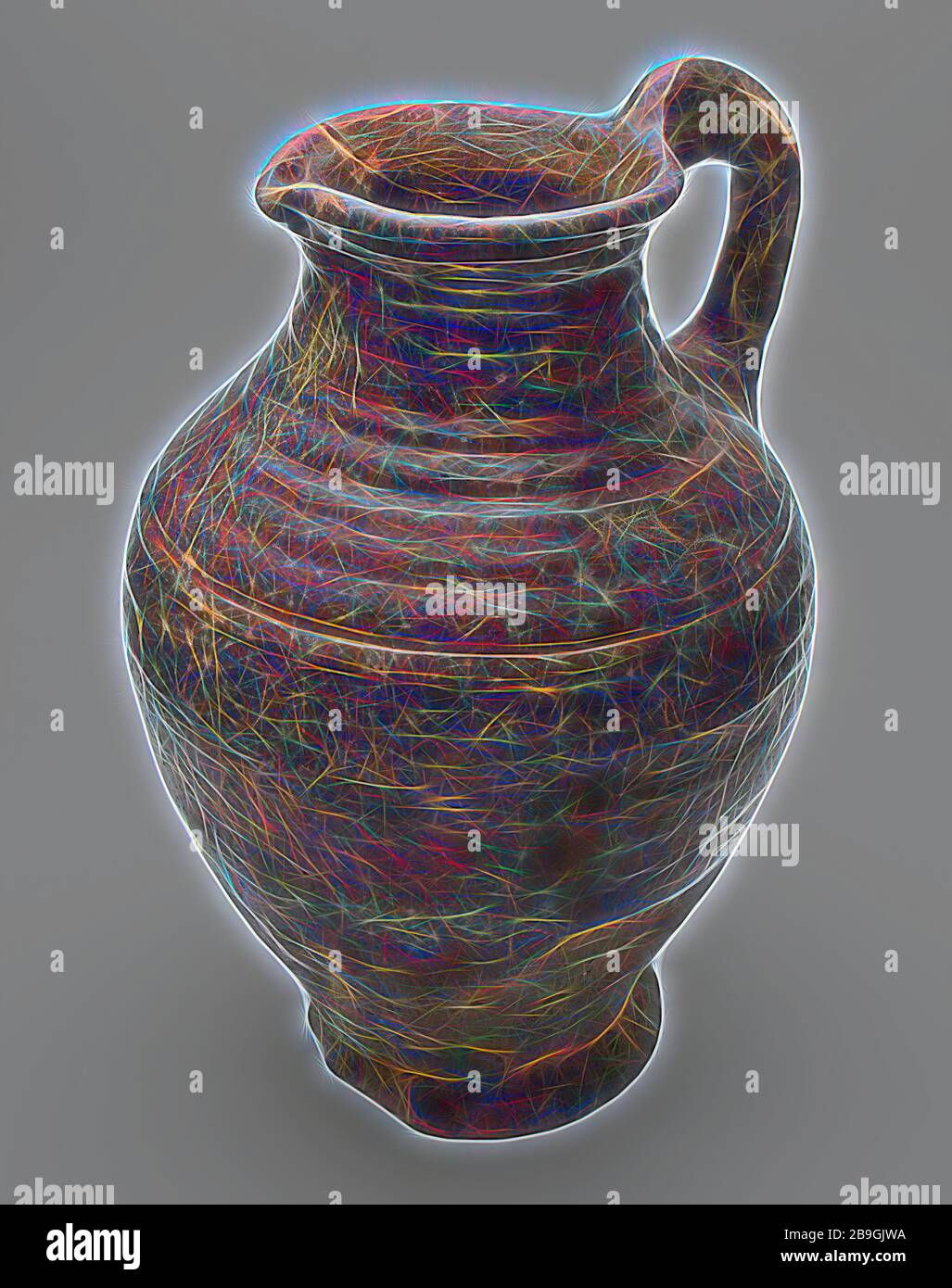 Pottery jug be done with ear and spout, neck and shoulder with rings ...