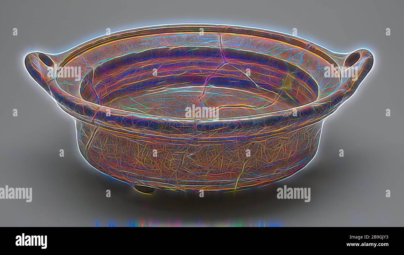 Pottery cooking pot on three legs, low and wide model with two angled ...