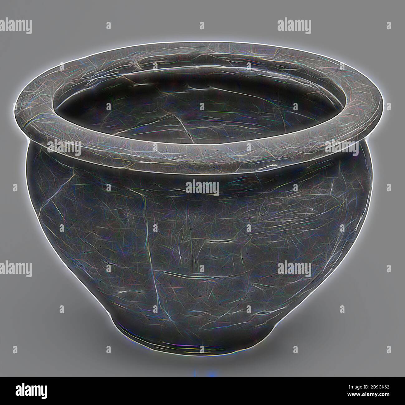 Gray pot with an upwardly curled upper edge on narrow base, storage pot ...