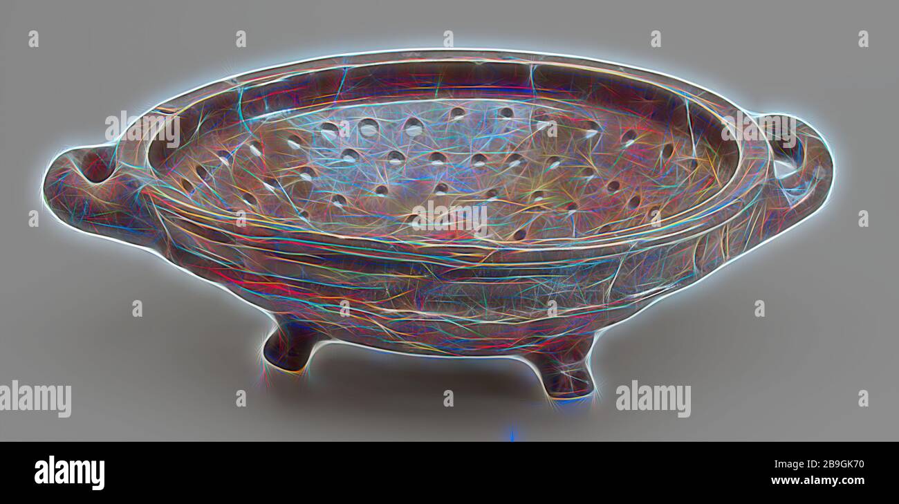 Pottery colander, cup-shaped on three legs, red shard, glazed, colander ...