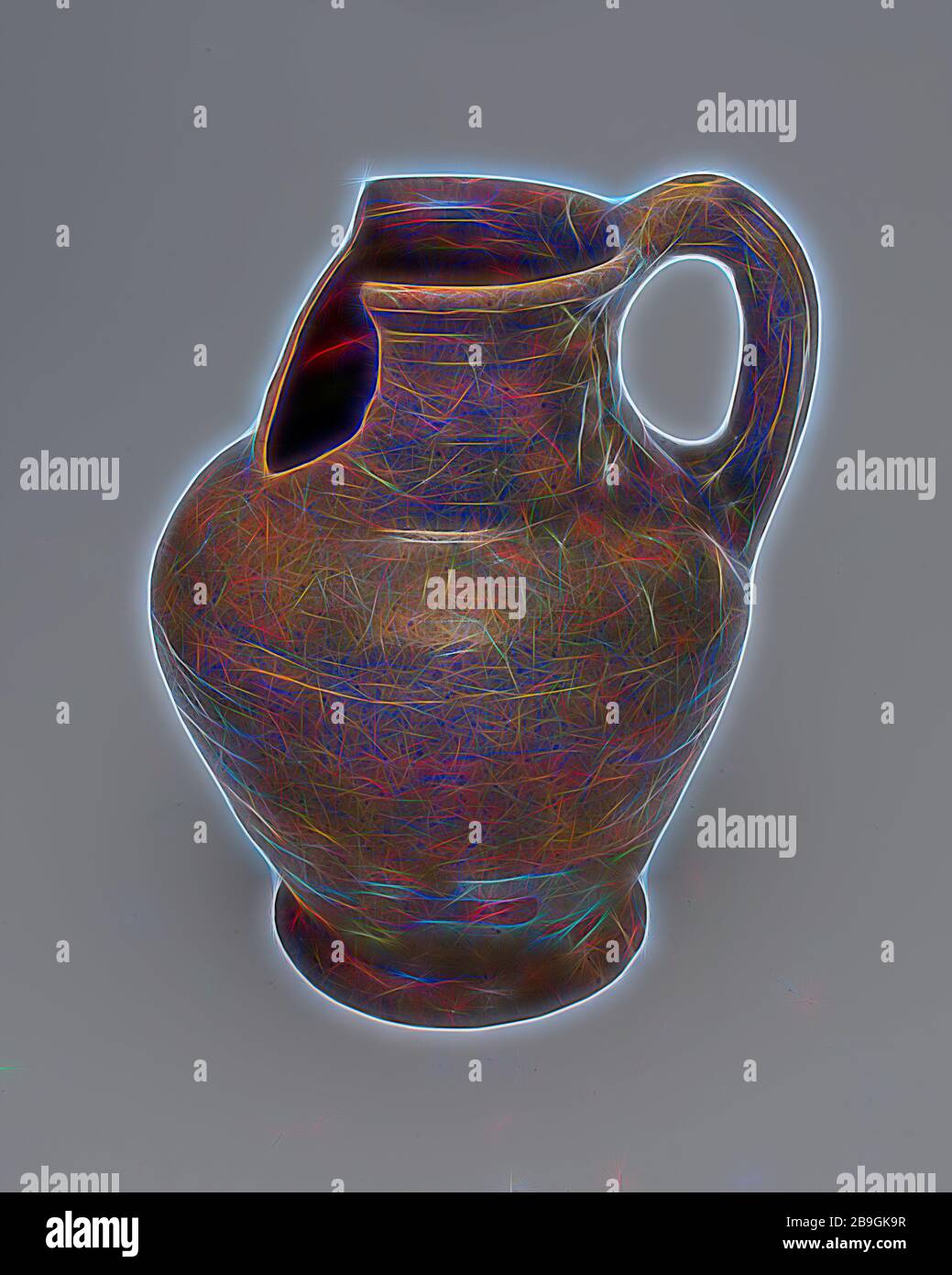 Pottery pouring jug, glazed on stand, with standing ear, water jug ...