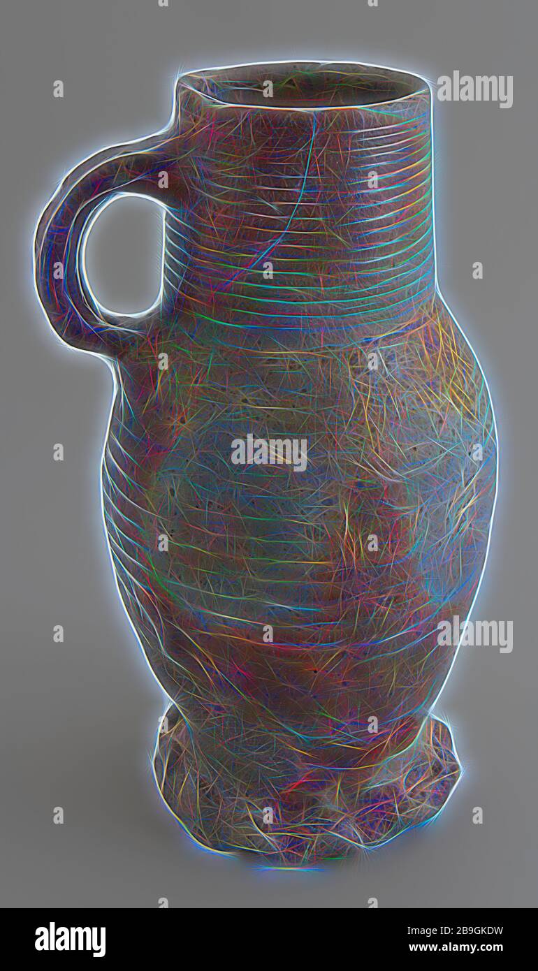 Stoneware jug, cylindrical neck, pinched foot, glaze stains, jug ...