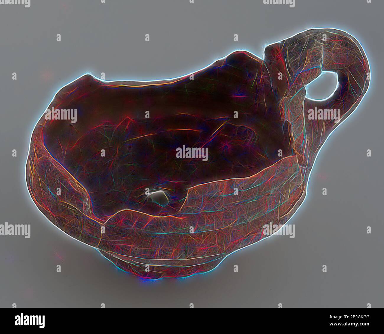 Earthenware flowerpot on stand, with squeezed band ear, holes in the ...