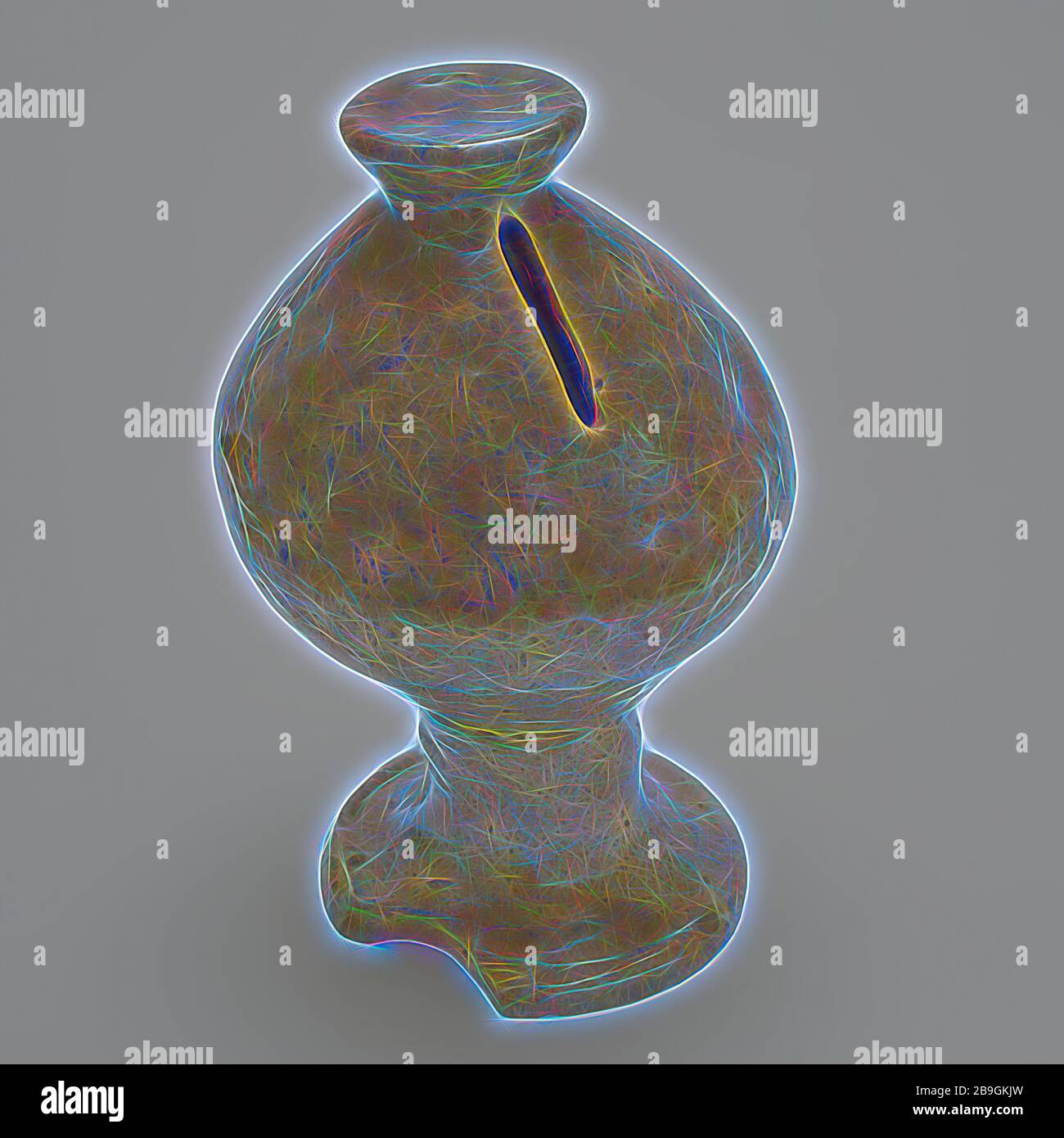 Yellow pottery money box, convex cone on stand foot, money box holder ...