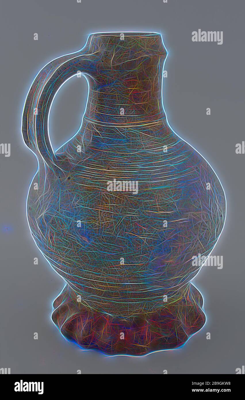 Stoneware jug on pinched base, convex model with broad band-ear, glazed ...