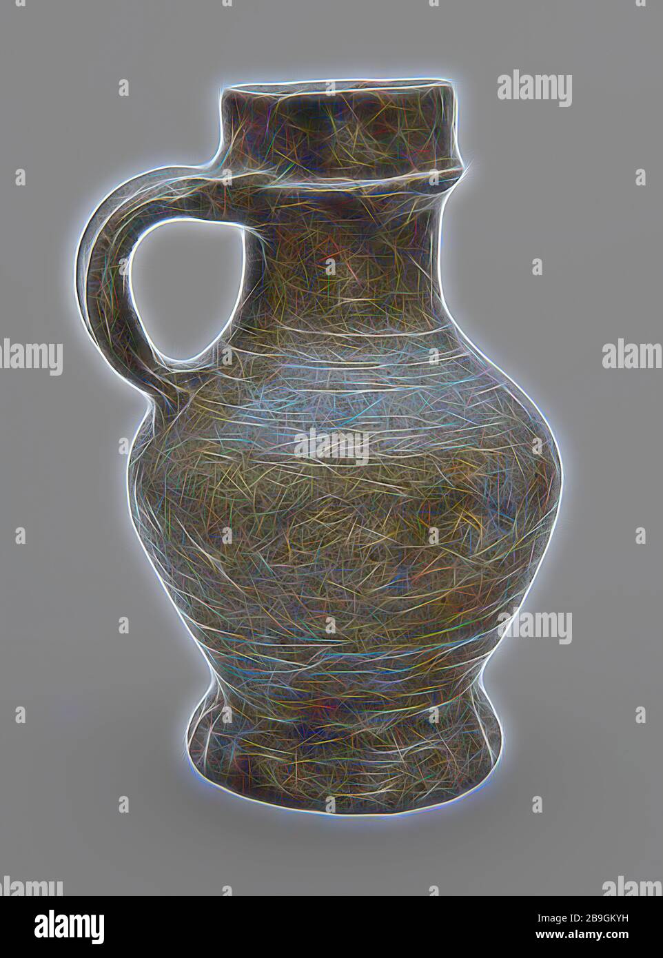 Gray pitcher with pinched foot edge, stoneware, profile ring around ...