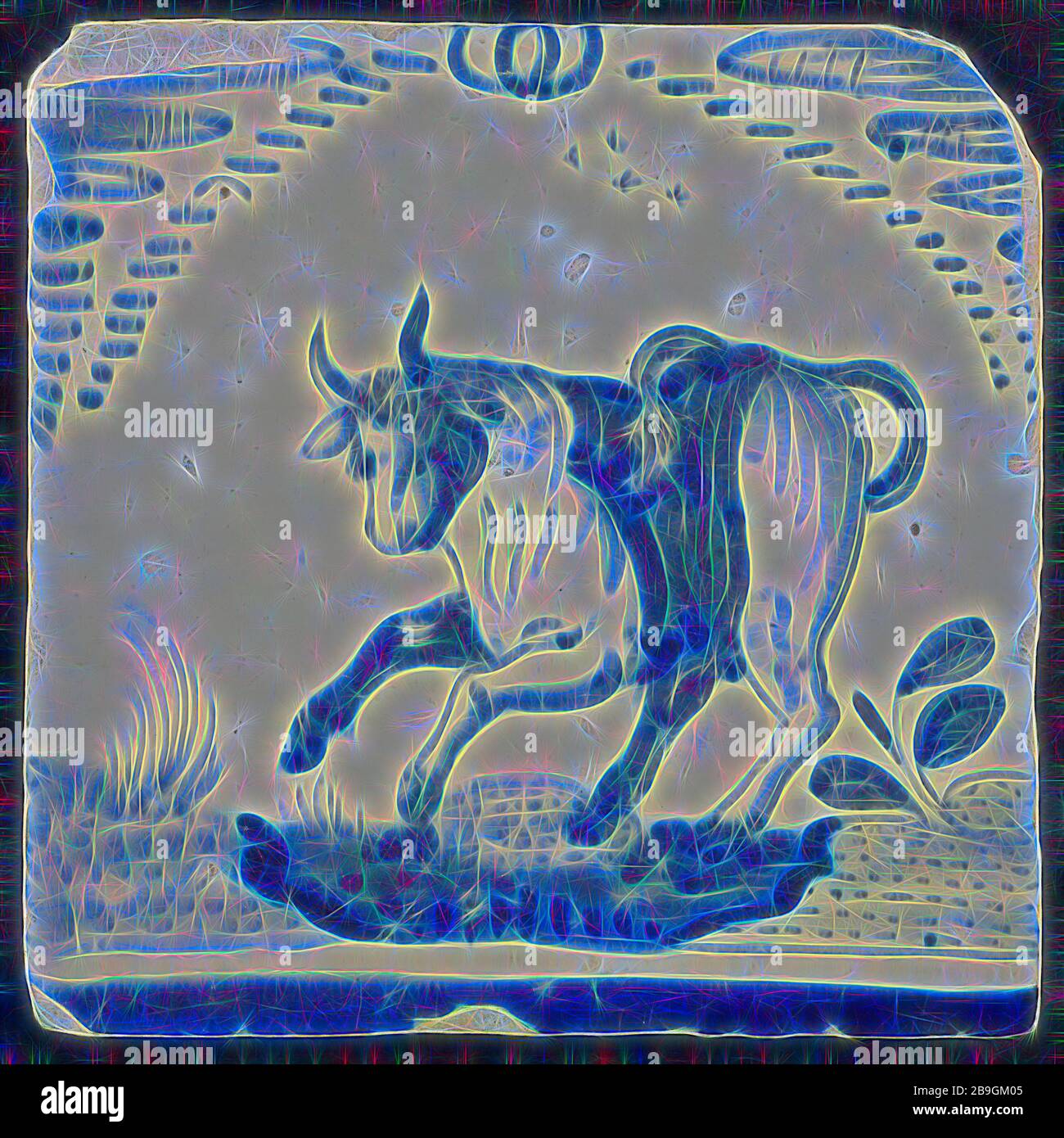 Animal tile with bull, wall tile tile sculpture ceramic earthenware ...