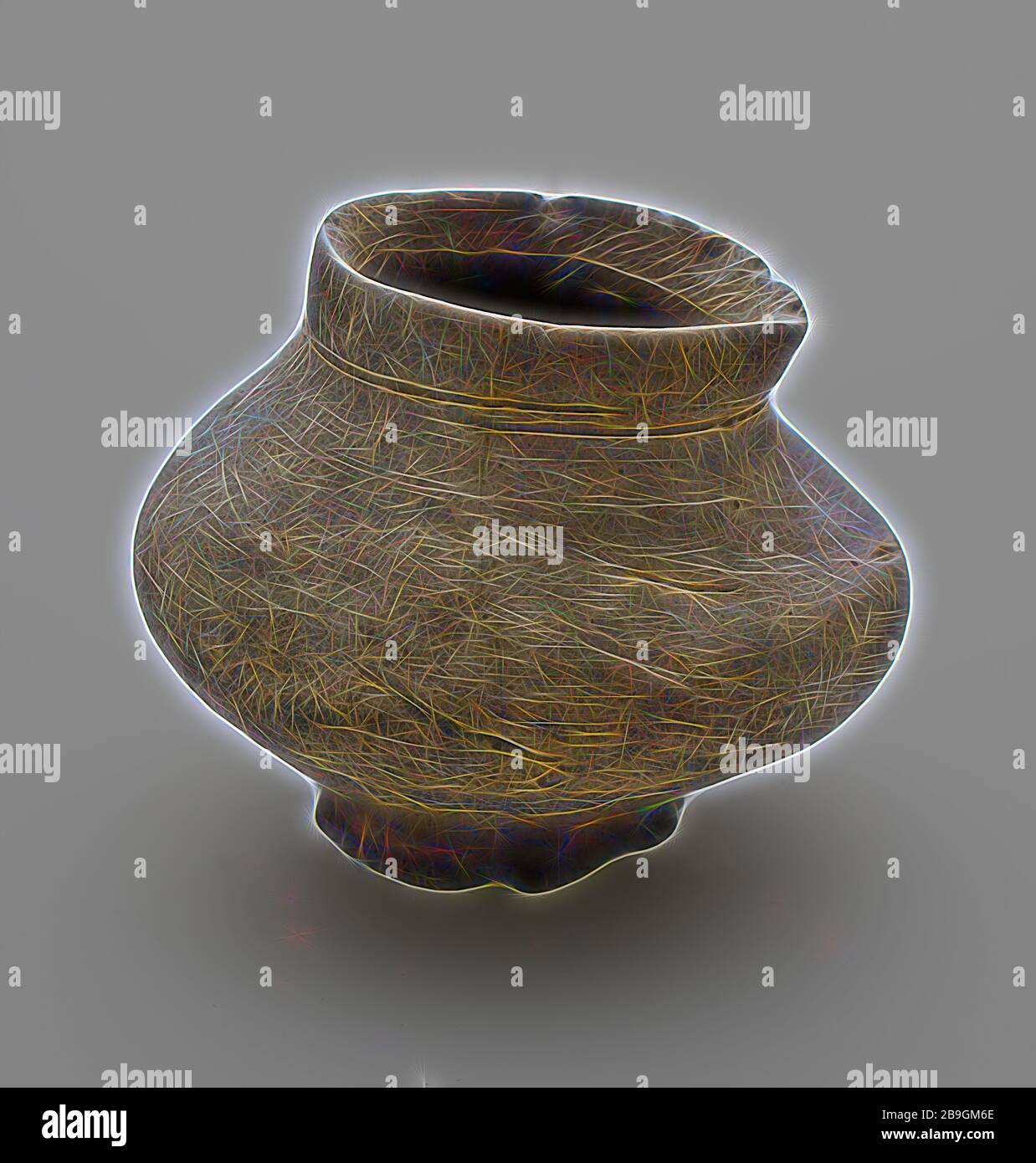 Gray pot with sagging at belly and neck, ball pot on stand ring, pot ...