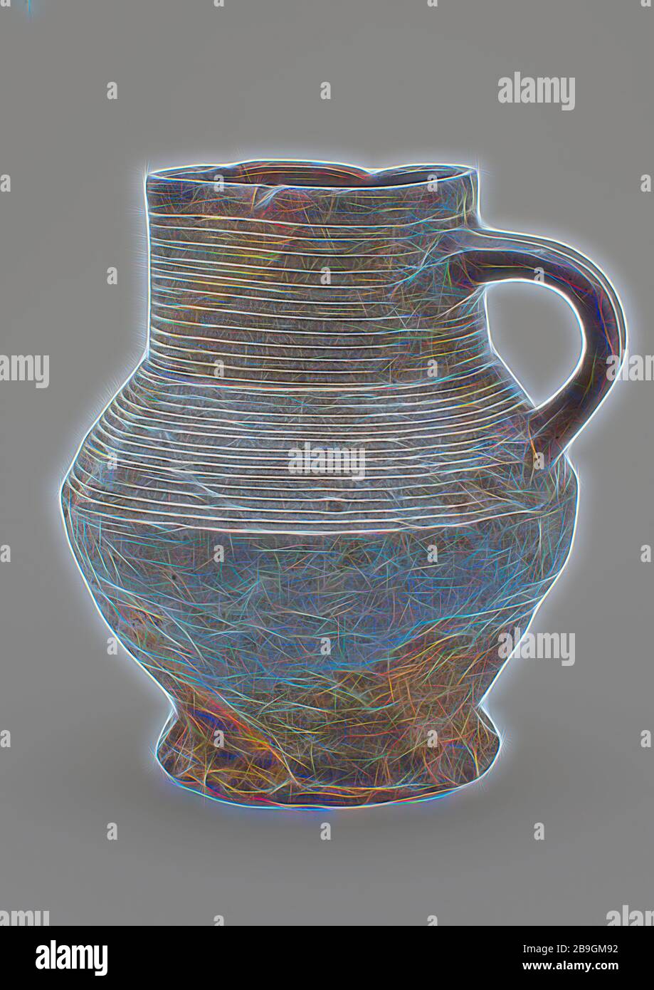 Stoneware canister on pinched foot, gray green, deformed neck, jug ...