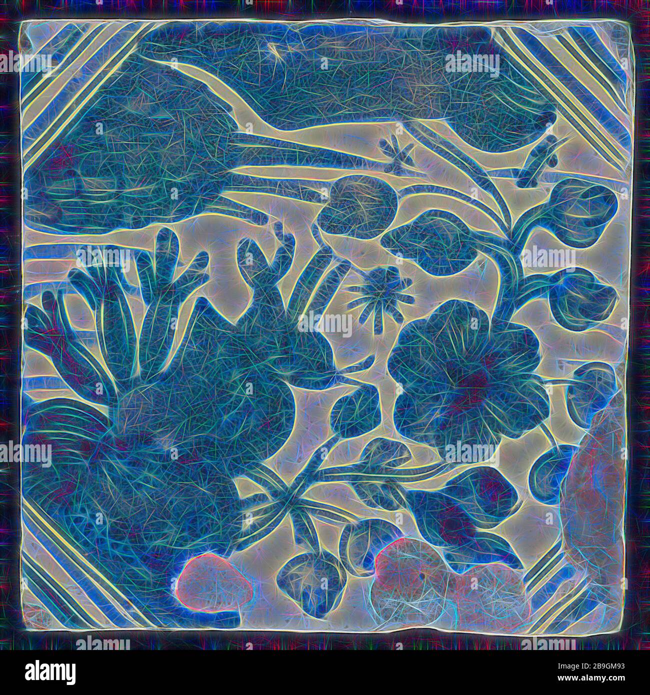Chinese tile, tile field of four pieces, two high, two wide, with ...