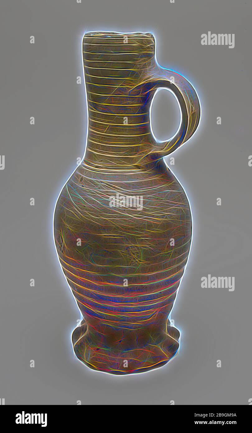 Stoneware jug with long narrow neck on bulbous body, on squeeze foot ...