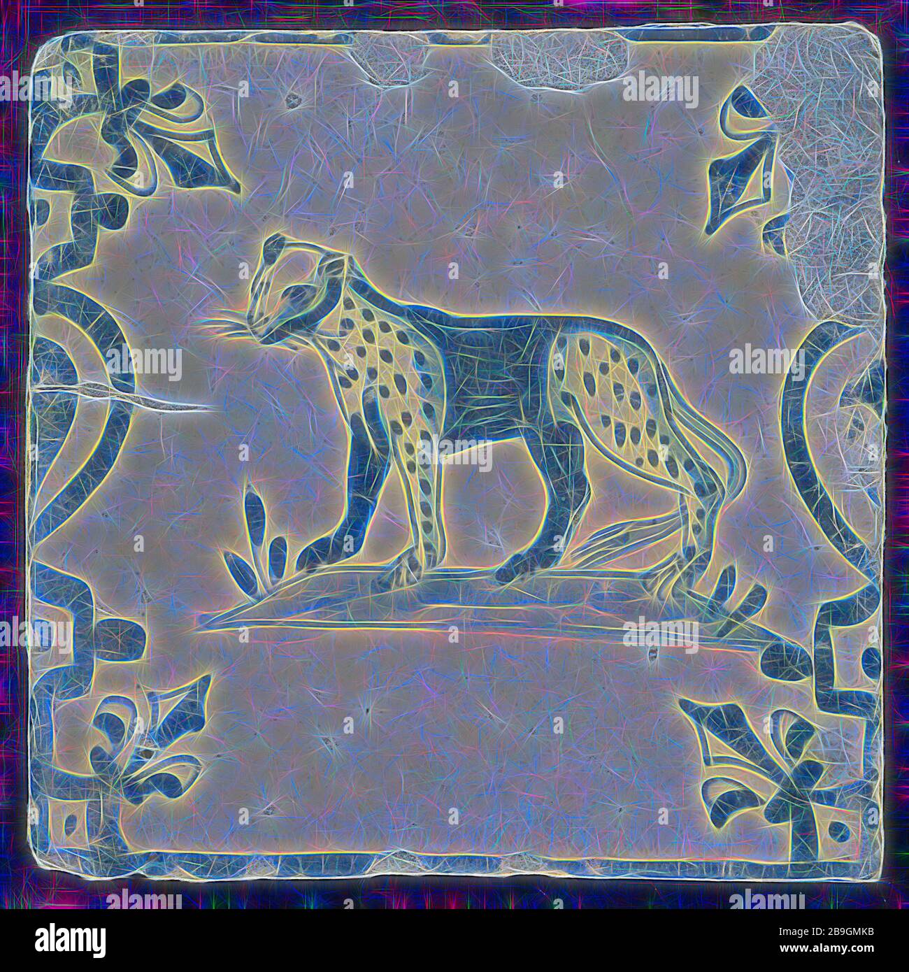 Animal tile, panther, corner pattern french lily, wall tile tile ...