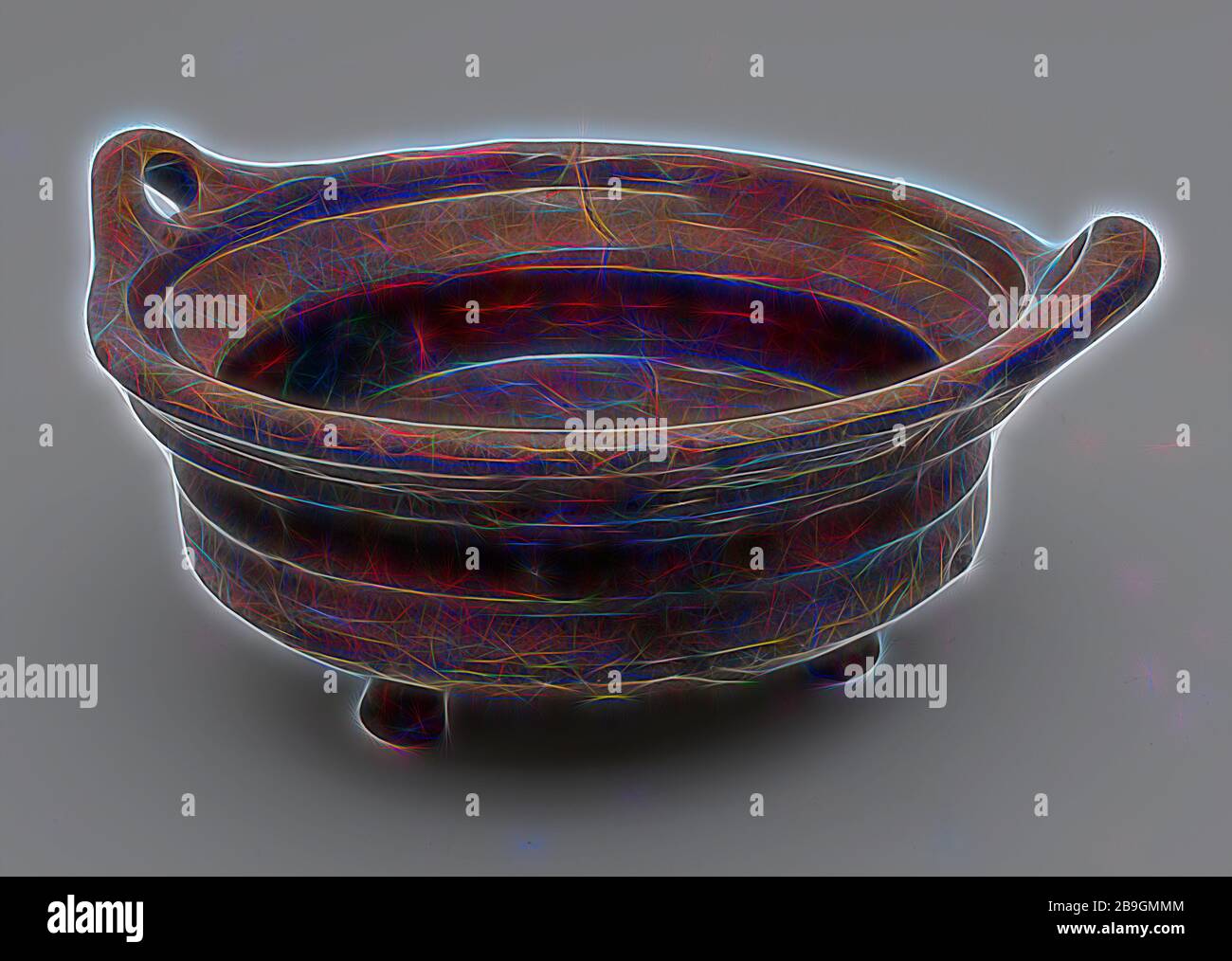 Pottery cooking pot on three legs, lid rim, low model with wide top ...