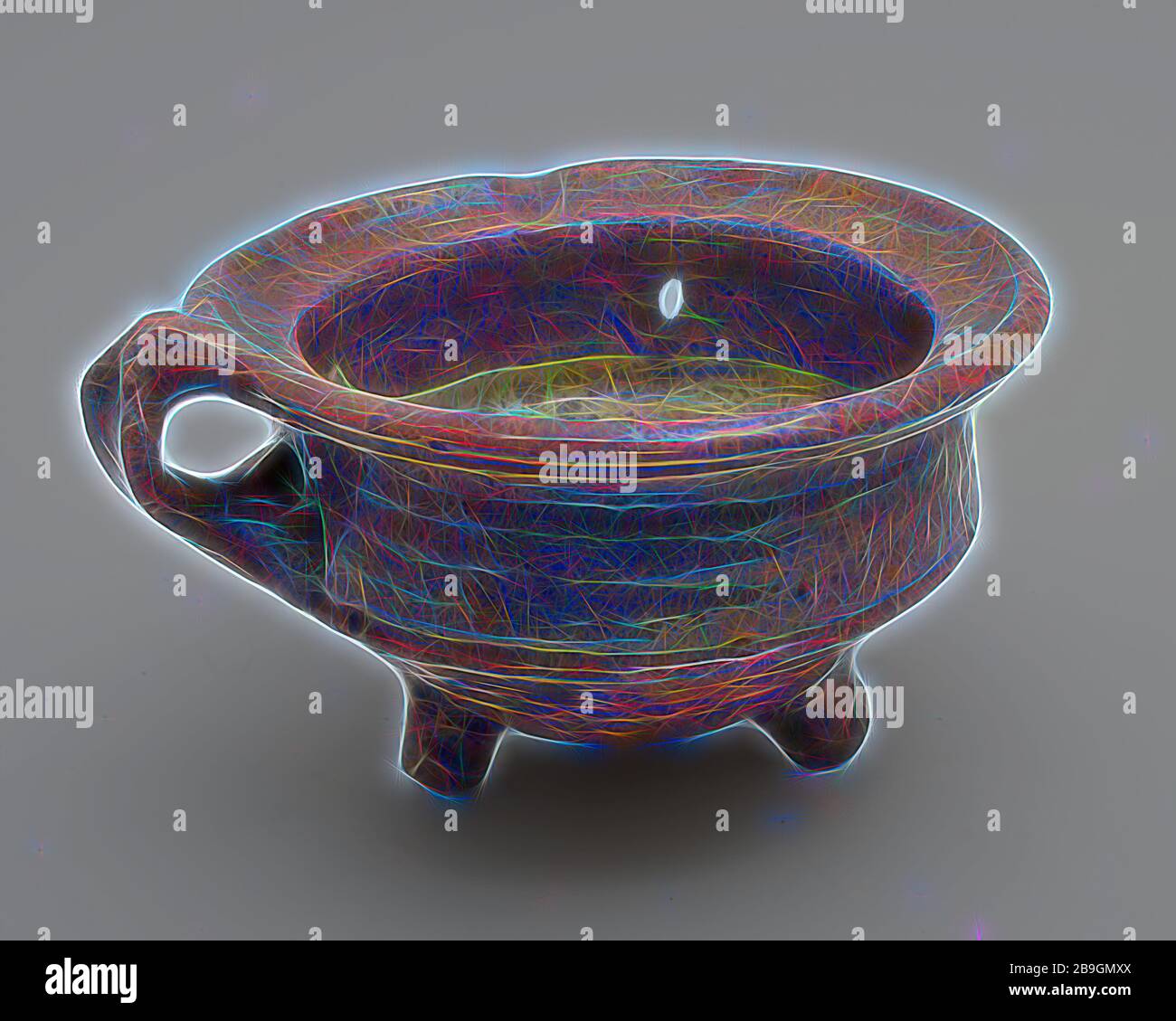 Earthenware cooking pot, red shard, glazed in yellow and brown, shank ...