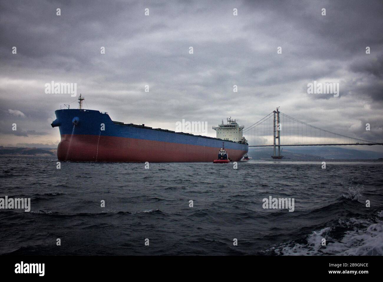 launching of renovated tanker cargo ship from dock to water Stock Photo ...
