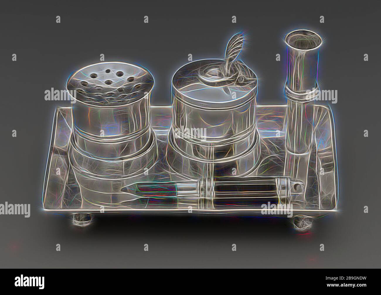 Silversmith: Jan Borduur (?), Silver miniature ink set, sheet with ...