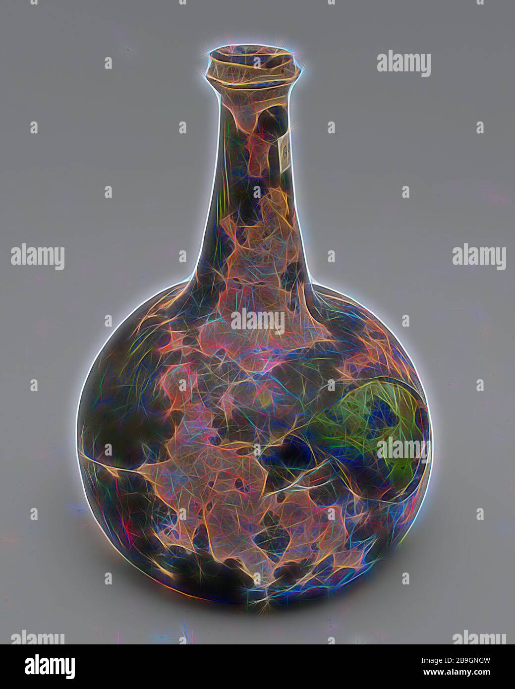 Bulbous bottle, bottle holder soil find glass, slightly sloping neck ...