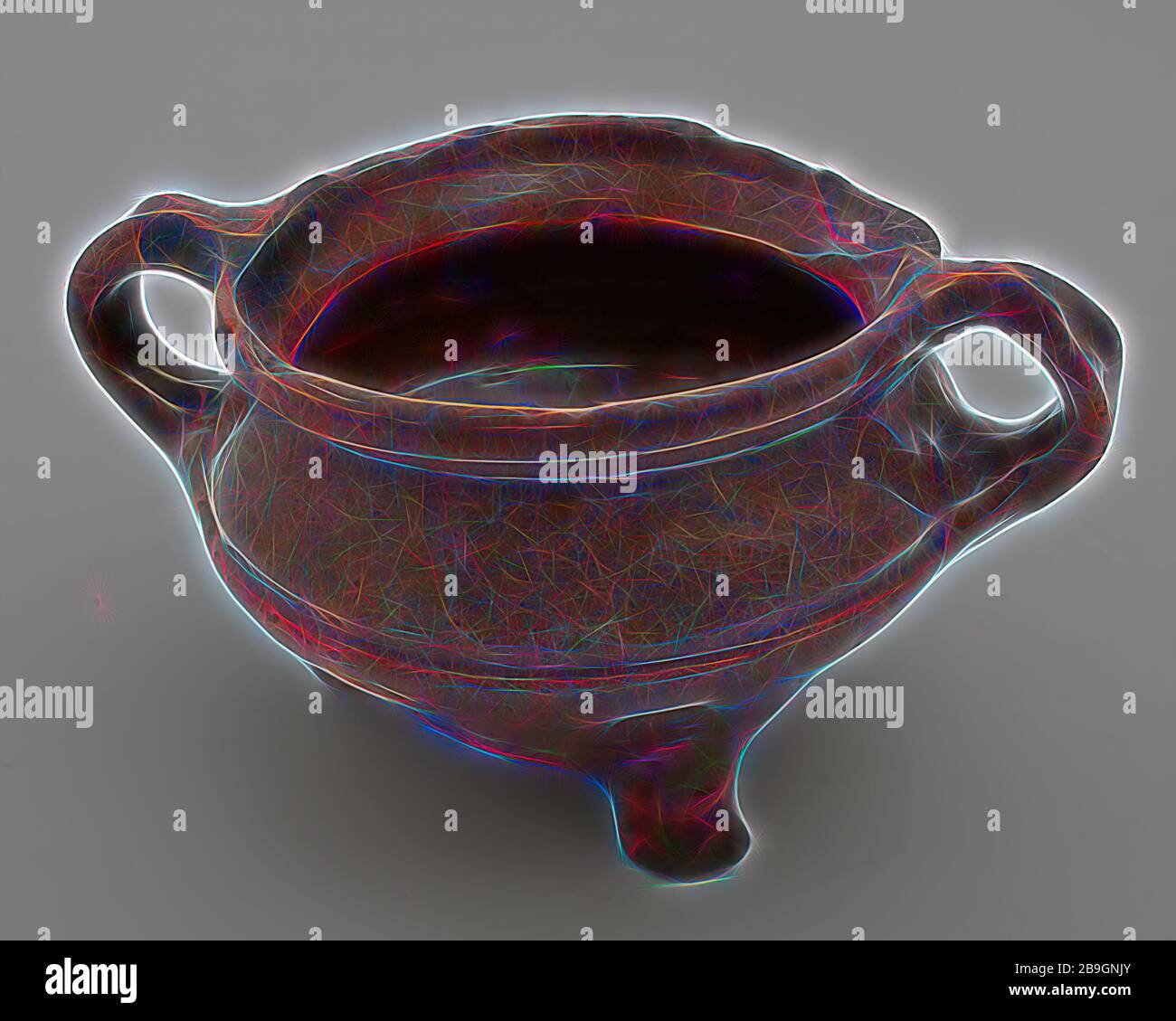 Small earthenware cooking pot, red shard, lead glaze, two ears, on ...