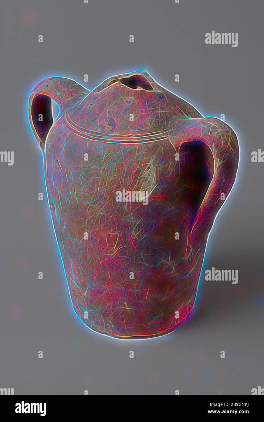 Pottery jug with two ears, on shoulder double notched line, pitcher ...