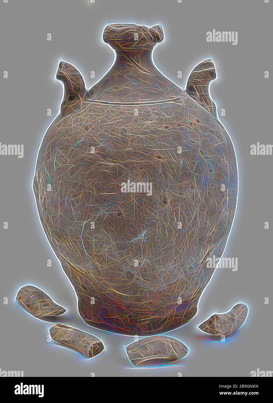 Earthenware jug, ball model with narrow neck and two curled ears, jug ...