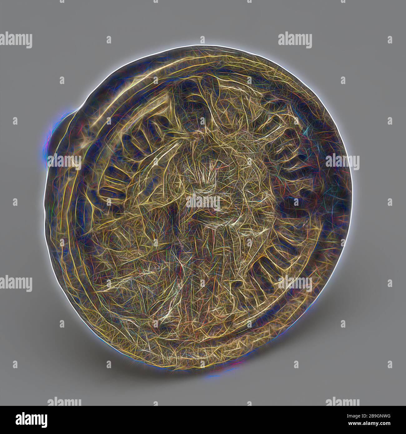 Bronze seal stamp with female figure, coat of arms and edge lettering ...