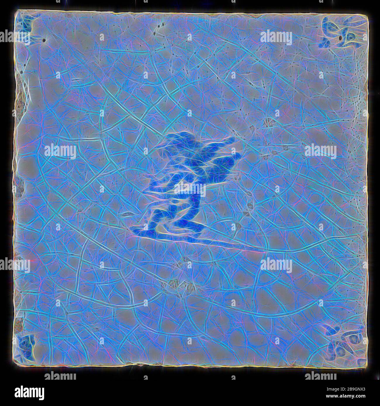 White tile with blue putto; corner pattern ox head, wall tile tile ...