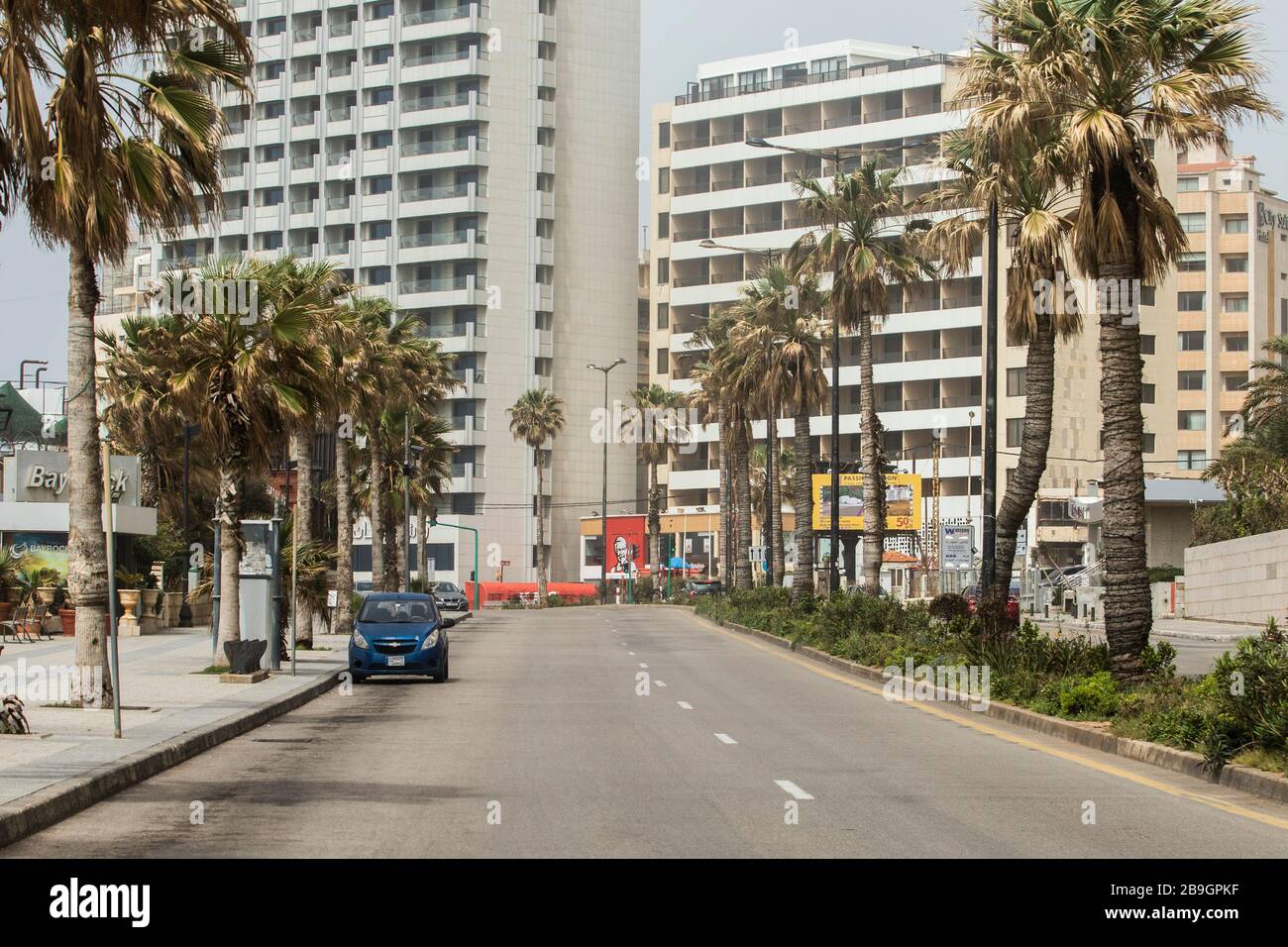 Beirut, Lebanon. 24 March 2020. Palm lined streets overlooking the ...