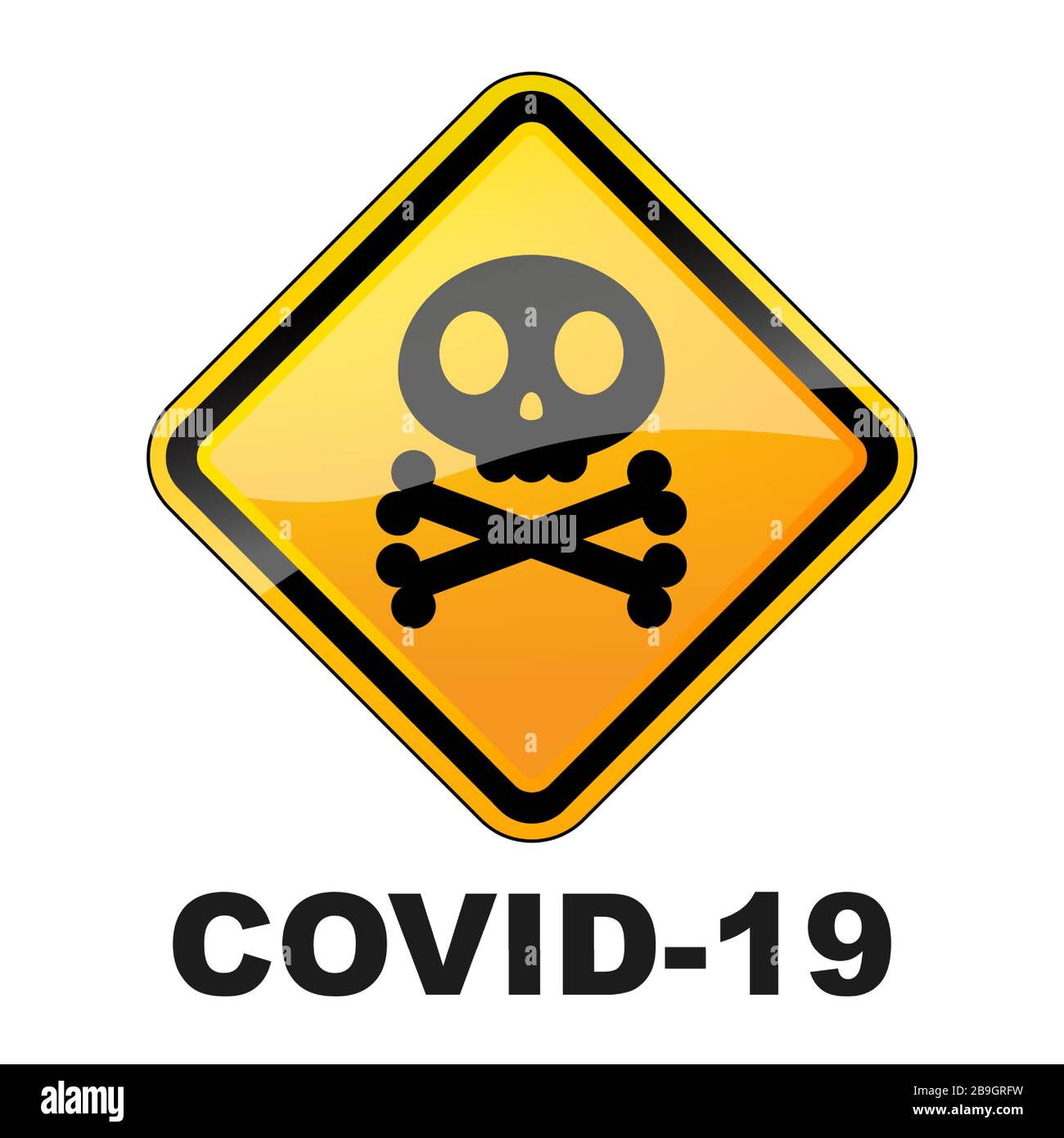 Covid-19 warning symbol. Coronavirus danger sign with skull. Epidemic ...