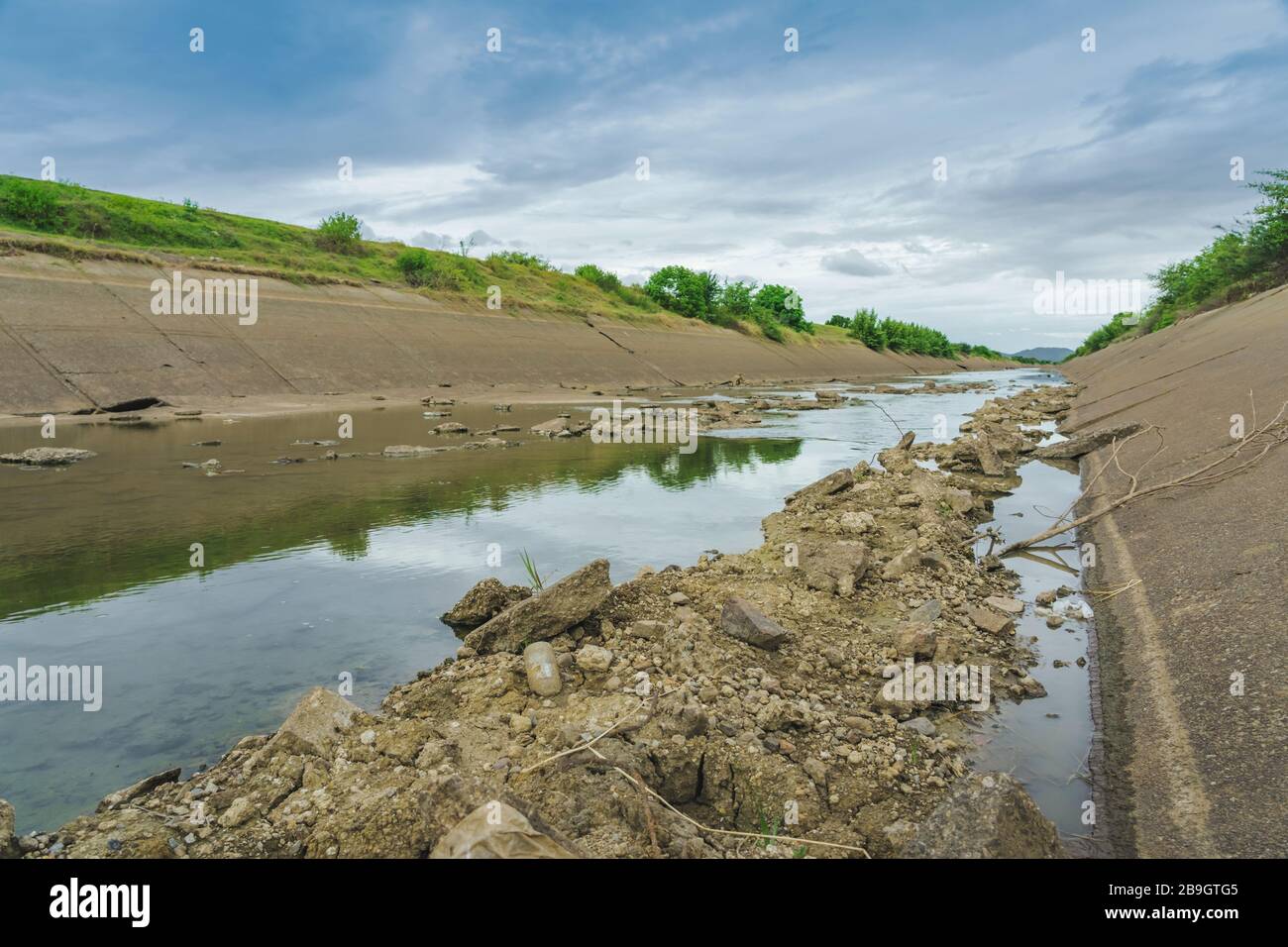 Irrigation canal or irrigation channel in concrete wall Send water from ...