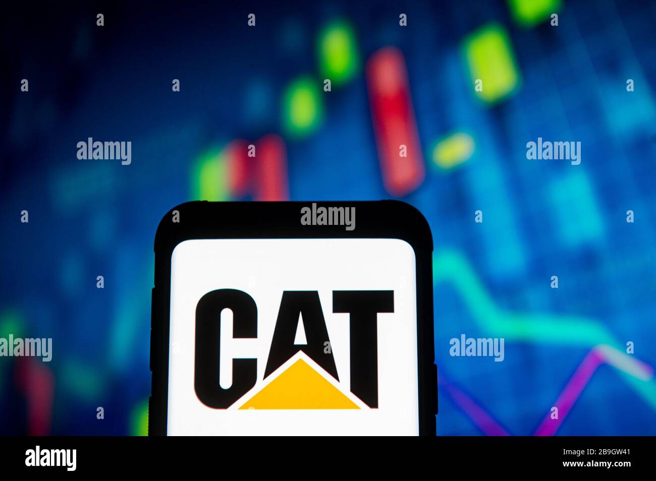 Poland. 23rd Mar, 2020. In this photo illustration a Caterpillar CAT ...