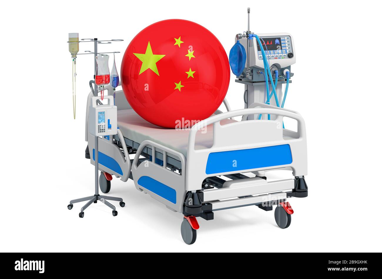 Chinese Healthcare, ICU in China. 3D rendering isolated on white ...
