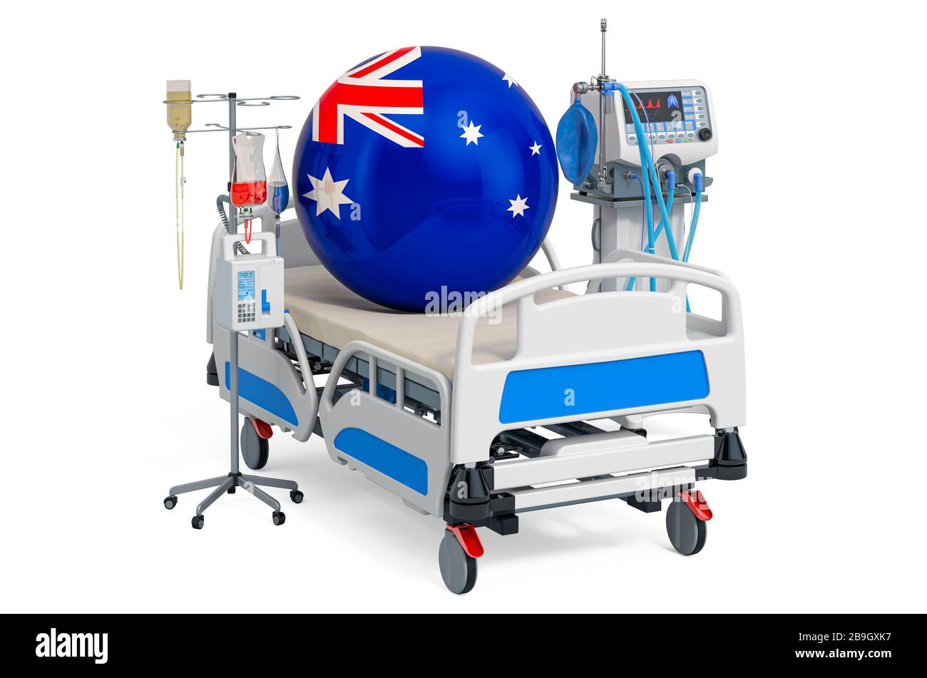 Australian Healthcare, ICU in Australia. 3D rendering isolated on white ...