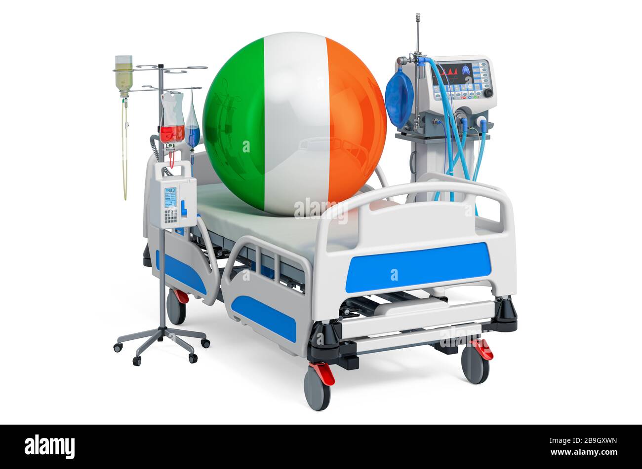 Irish Healthcare, ICU in Ireland. 3D rendering isolated on white ...