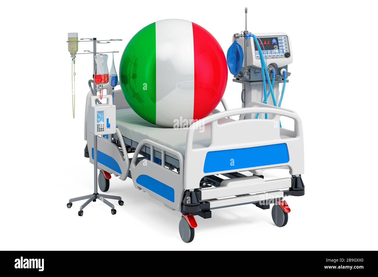 Italian Healthcare, ICU in Italy. 3D rendering isolated on white ...