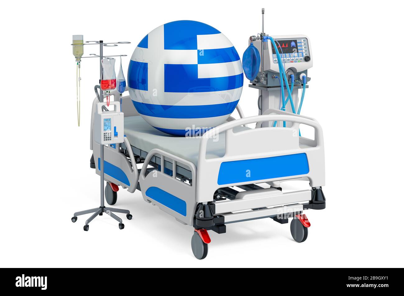 Greece Healthcare, ICU in Greek. 3D rendering isolated on white ...